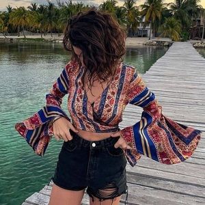 Cider | Tops | Paisley Bell Sleeve Wrap Crop Top | Poshmark